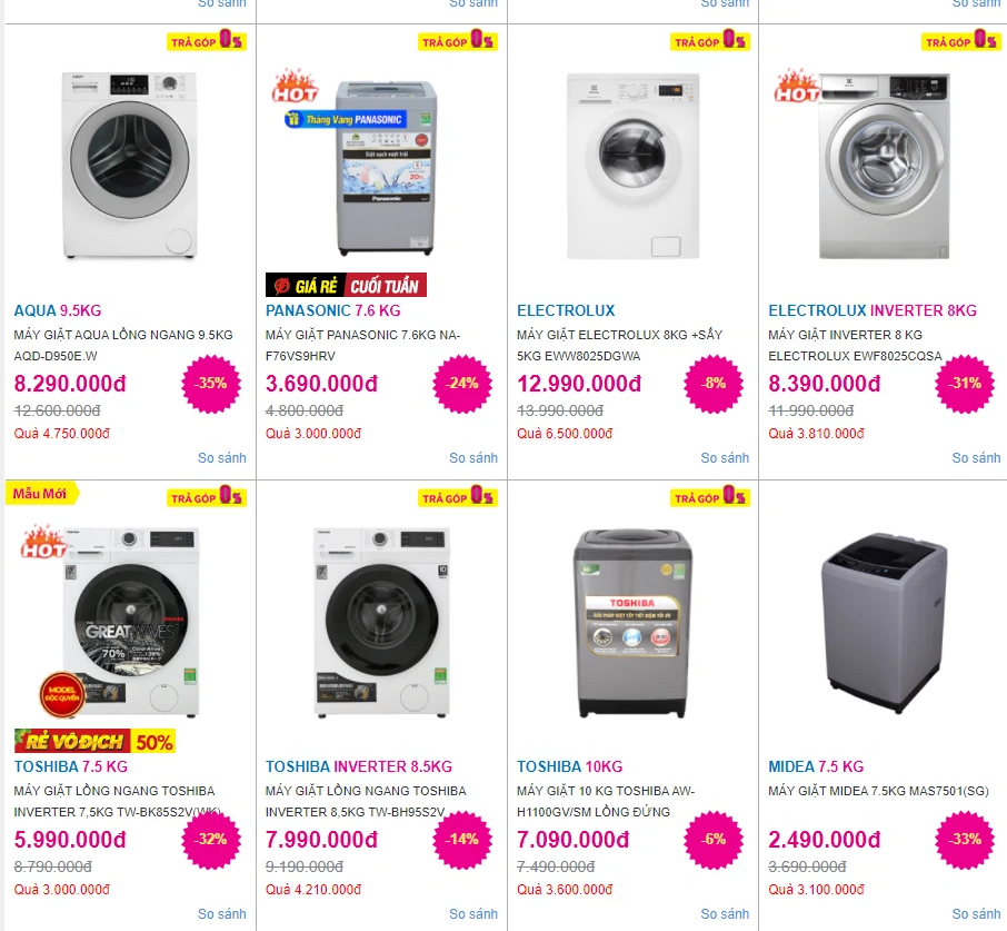 Máy giặt chạy đua giảm giá gần 50%, có mẫu chỉ từ 2 triệu đồng