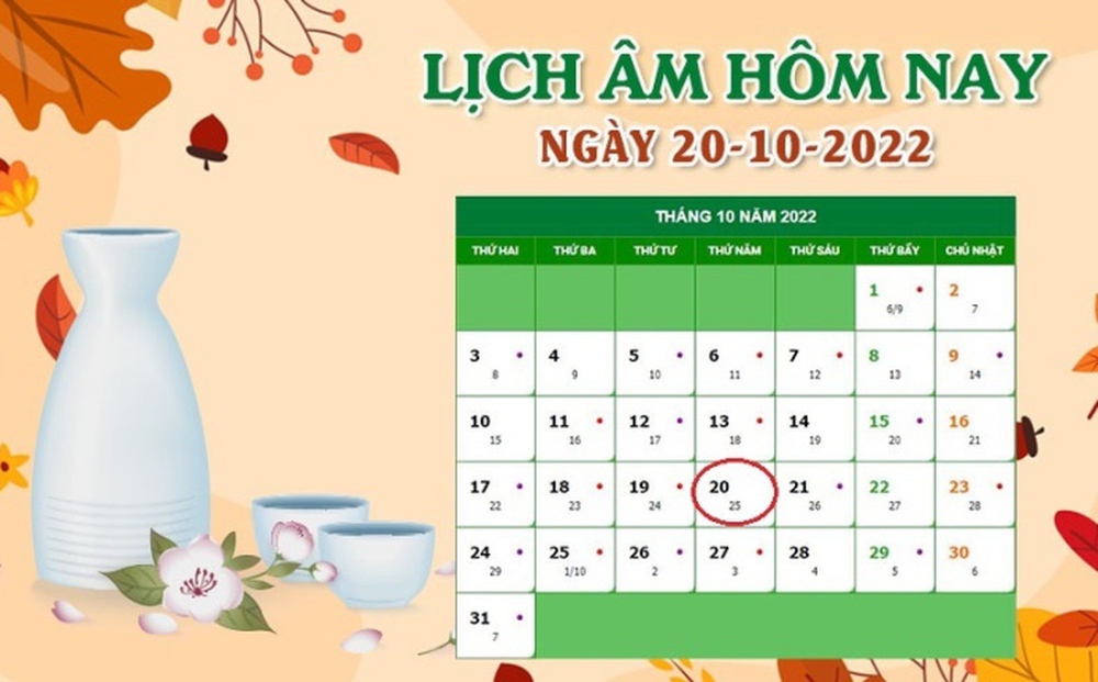 Lịch âm hôm nay bao nhiêu? Xem hướng và giờ xuất hành tốt ngày 20/10/2022